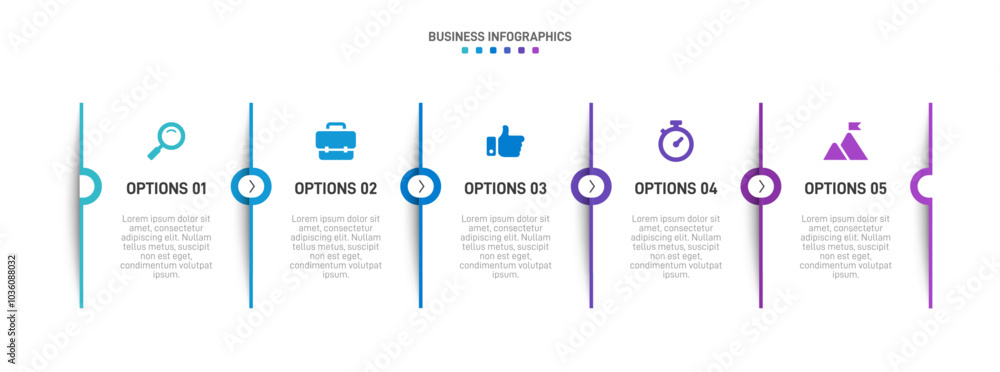 Horizontal progress bar featuring 5 arrow-shaped elements, symbolizing ...