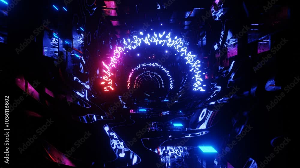 80's neon light style flight. Hi-tech neon sci-fi tunel. Trendy neon ...
