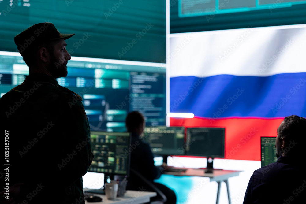 Russian military personnel in high tech government office spreading ...