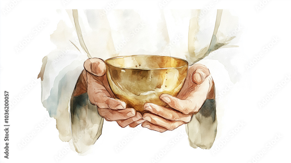 Communion, hand of Christian reached out to partake in holy bread ...