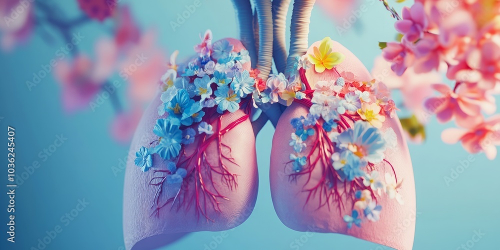 Floral lungs design in 3D illustration, merging human anatomy and ...