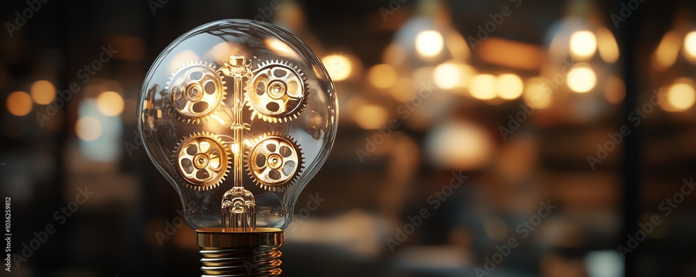 Modern light bulb design featuring gears and cogs, capturing the ...