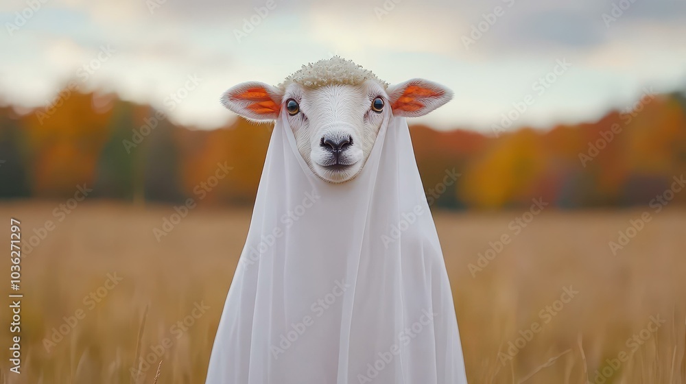 A playful sheep dons a white sheet, transforming into a ghost for ...