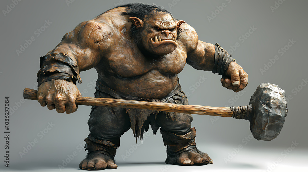 Realistic 3d giant ogre swinging club with weight and force in detailed ...