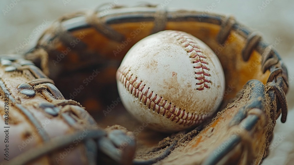 This warm and inviting image captures a close-up of a baseball glove ...