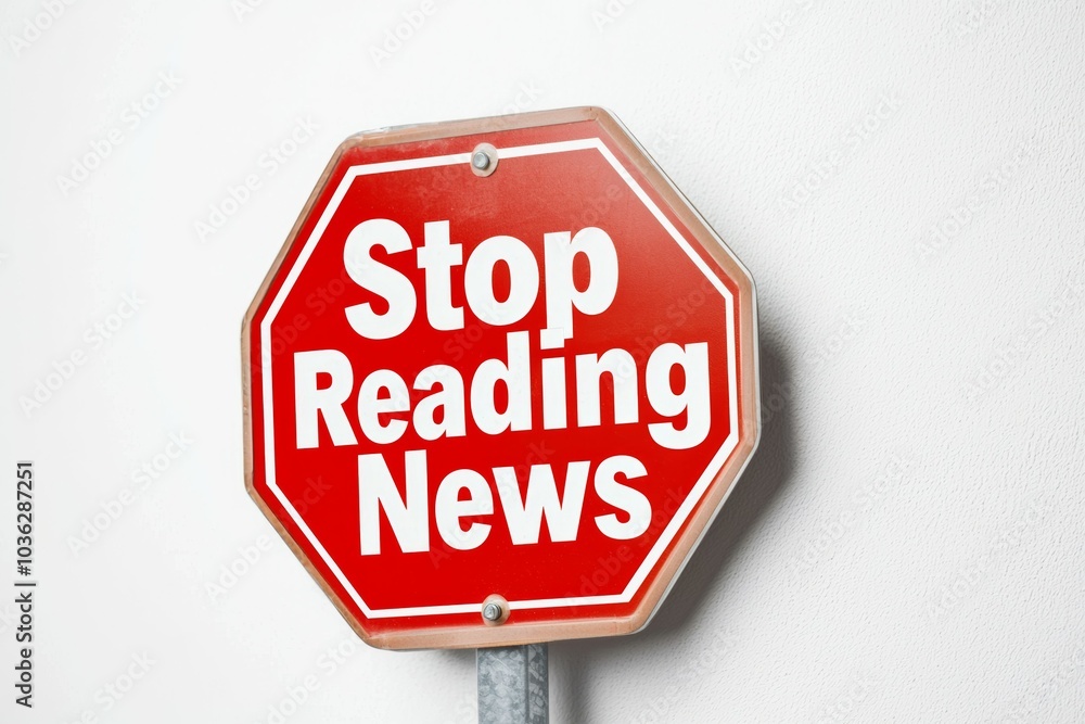 A red stop sign with the message to stop reading news, displayed on a ...