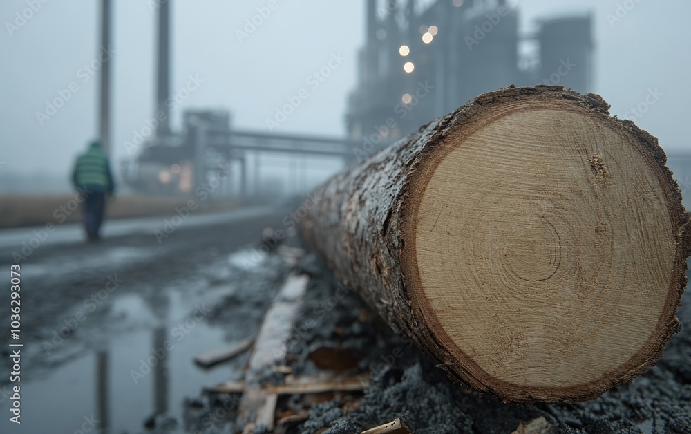 Timber storage: cut trees neatly arranged in sawmill, showcasing ...