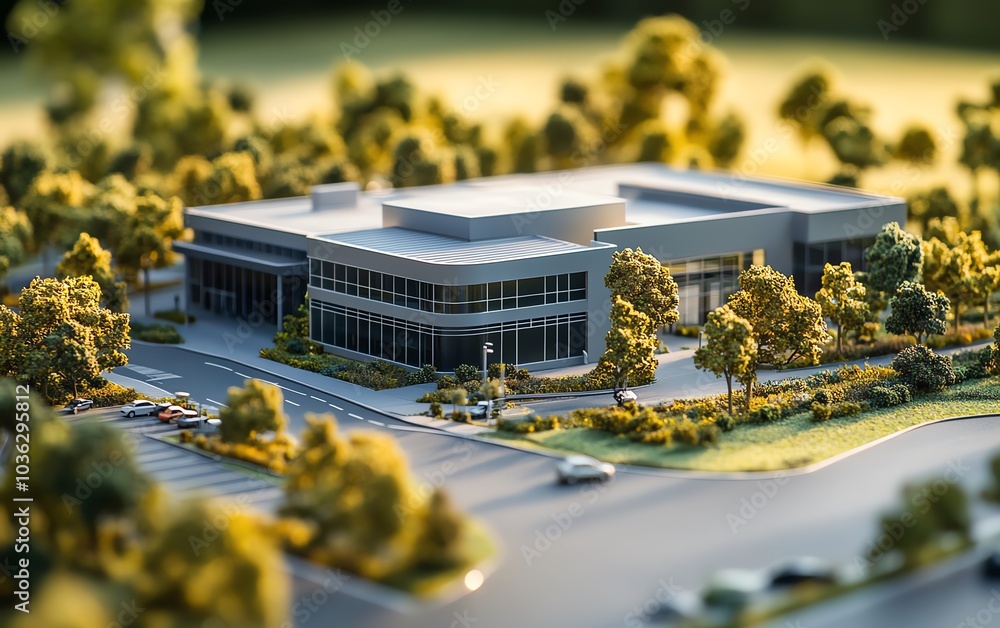 Architectural scale model of a contemporary business park development ...