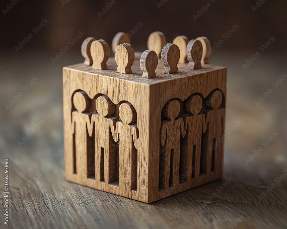 An engaging customer focus group icon on a wooden block, linked to ...