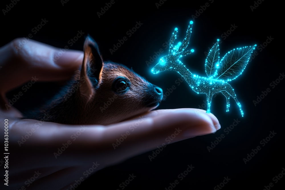 Ecosystem balance, shown in a futuristic virtual reality, where a ...