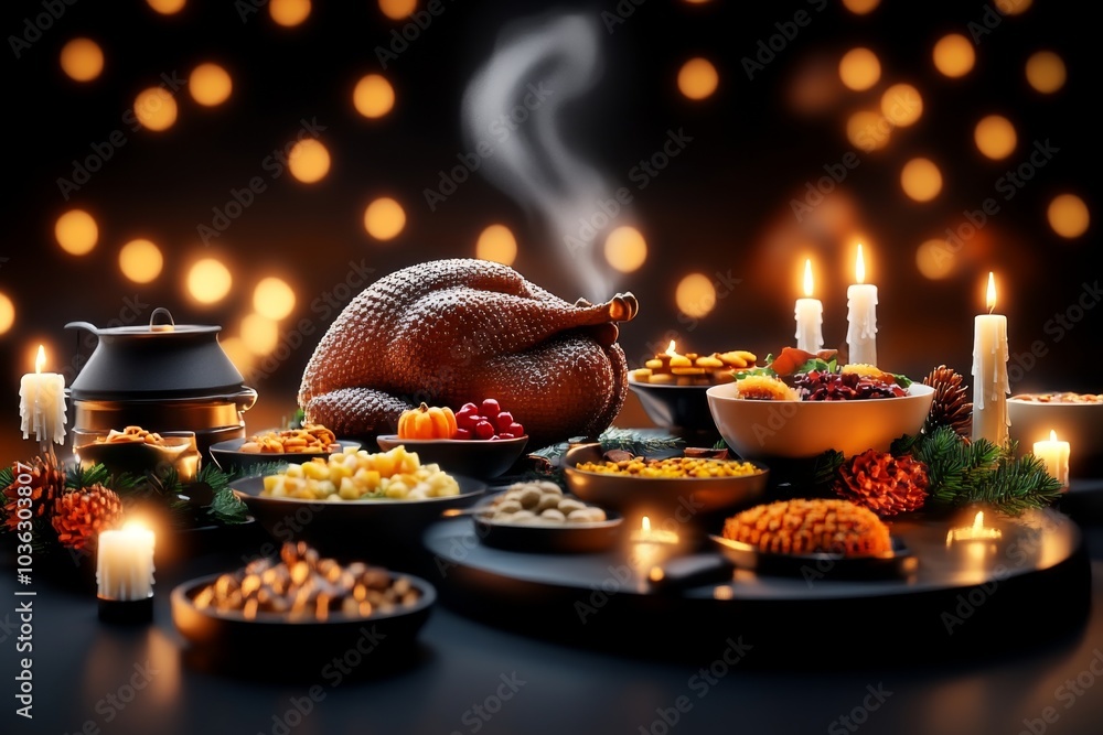 Pixel art of a Thanksgiving dinner table, with tiny animated dishes ...