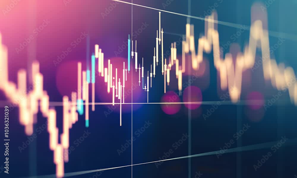A stock market graph with rising candlestick charts, representing an ...