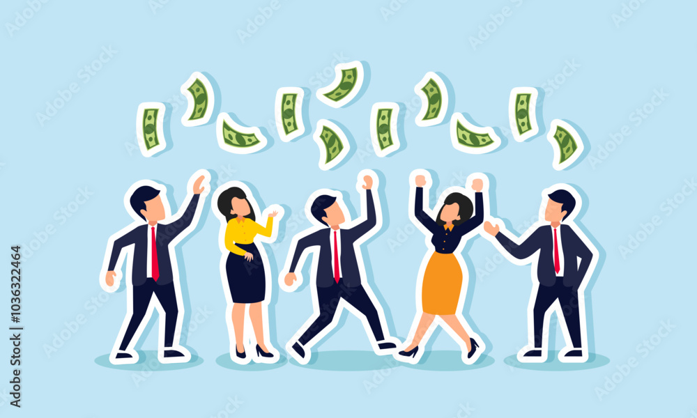 Businesspeople gathering to compete for a pile of money, illustration ...