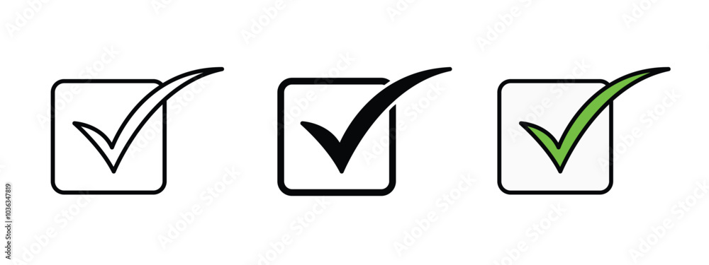Checkmark icon in outline, silhouette amd editable colors. All icons ...