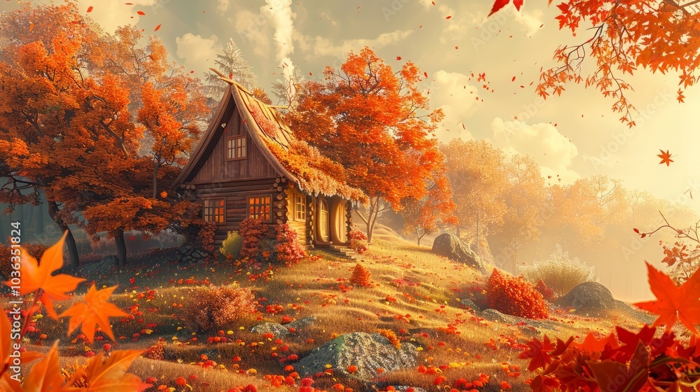Magical autumn fairy tale landscape with enchanting forest, vibrant ...