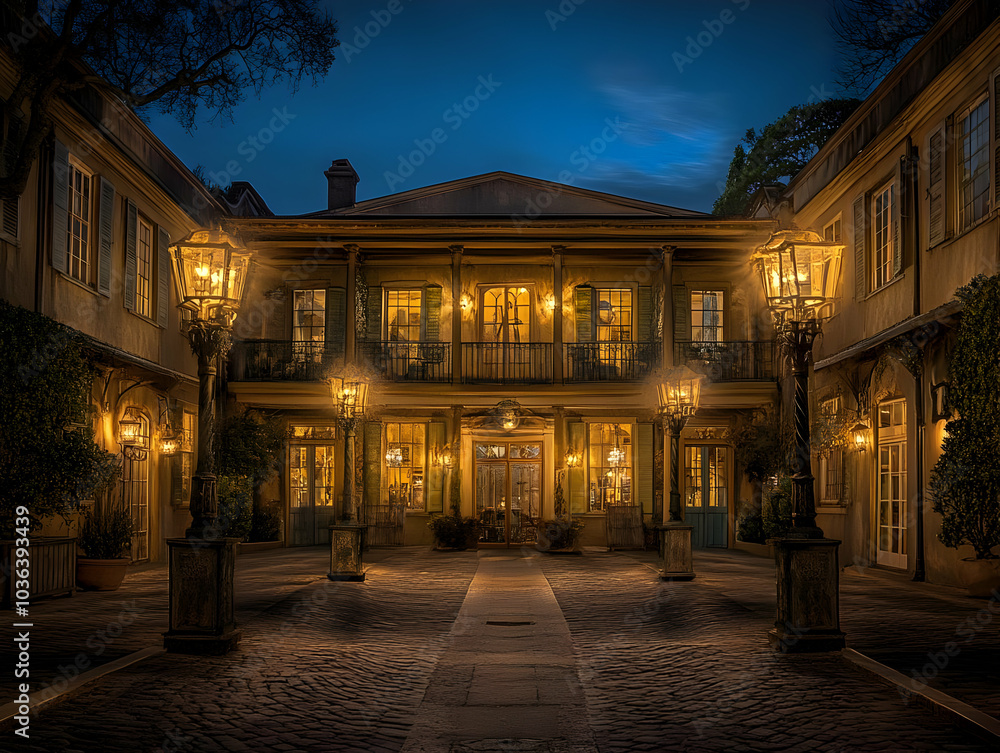Photo & Art Print Real Estate - A beautifully lit courtyard of a ...