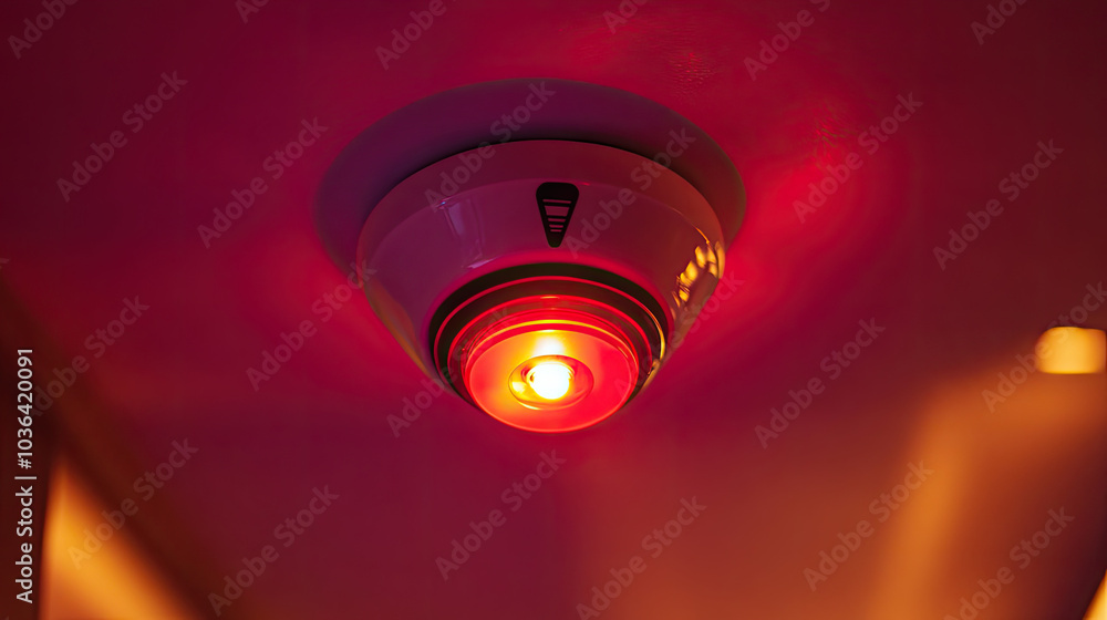 A smoke detector emitting a red flash, signaling a test in progress ...