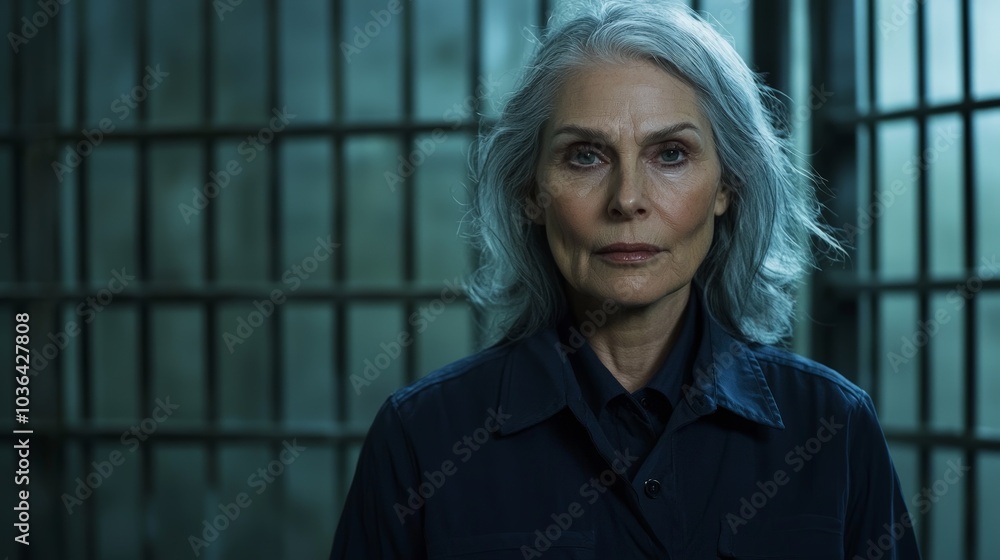 portrait of an older woman with grey hair wearing a dark uniform in ...