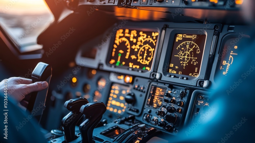 Pilot's Perspective Close-up of Airplane Cockpit Controls, Cockpit, Airplane, Aviation, Control ...