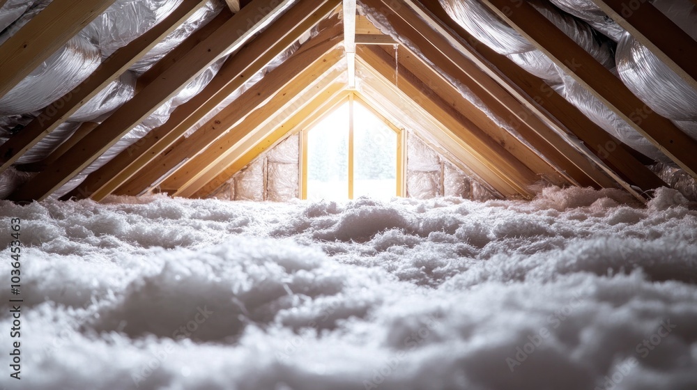 Attic insulation being installed with eco-friendly materials ...
