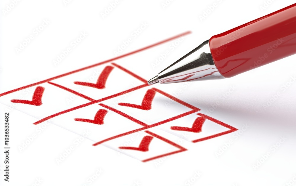 Pen ticking boxes on a checklist, illustrating the concept of goal ...