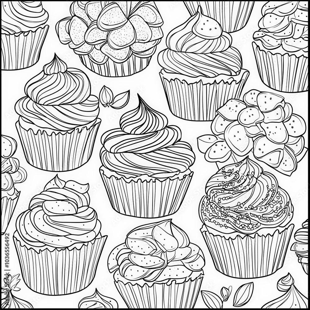 A baking day with cupcakes and sprinkles, coloring page for kids ...