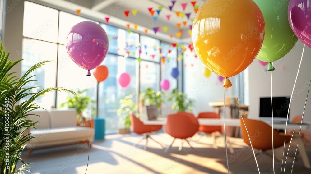 Colorful balloons and festive decorations for a work anniversary ...