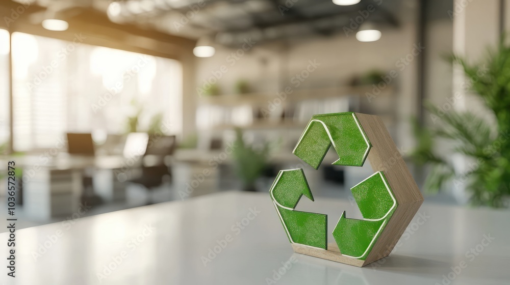 Green recycle symbol icon sign with professional environment background ...