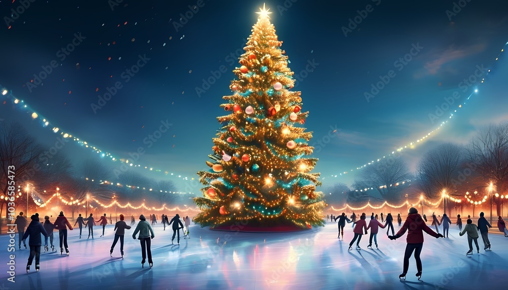 Photo & Art Print Enchanting winter wonderland a magical ice skating ...