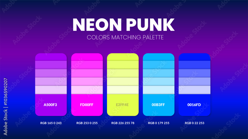 Color palette guide in Neon Punk colour theme collections. Color ...