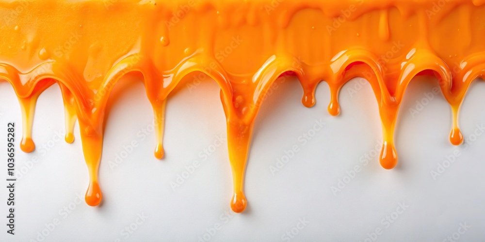 Thin layer of orange dripping slime on a pristine white background ...