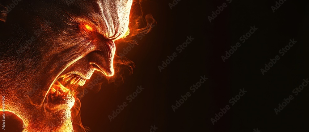 Furious Demon Silhouette, striking profile of an enraged devil, dark ...