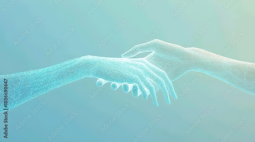 A digital handshake between a human and a digital entity, symbolizing ...