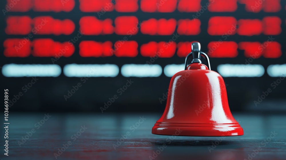 Stock market bell ringing in slow motion as the floor is deserted and ...