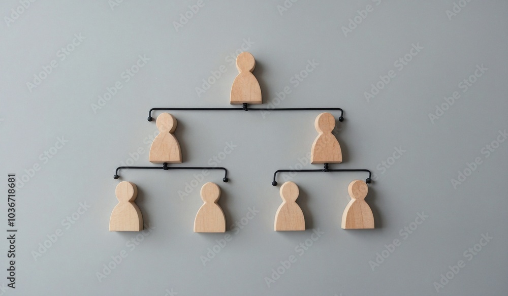 A company hierarchical organizational chart using wooden dolls with ...