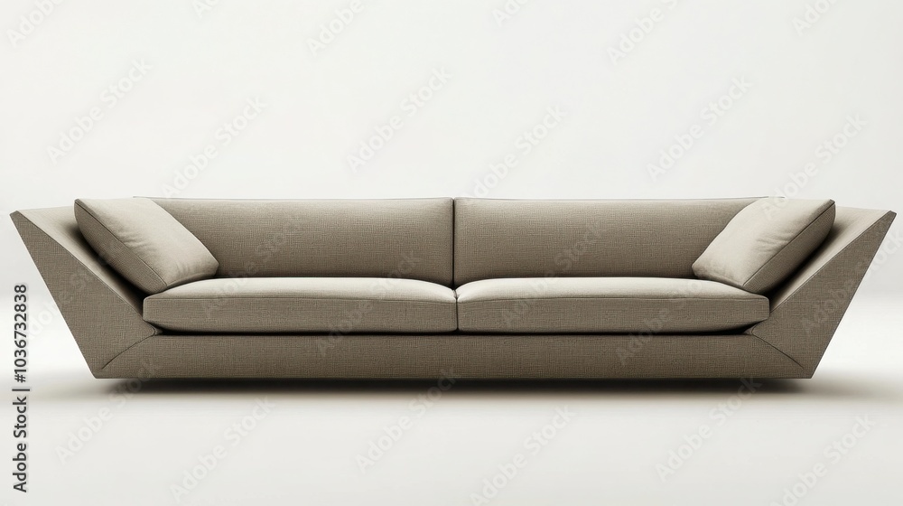 A sleek contemporary sofa with sharp angles and a neutral color palette ...