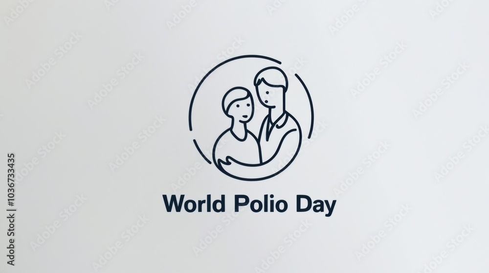 World Polio Day minimalist logo with a single line drawing of a family ...