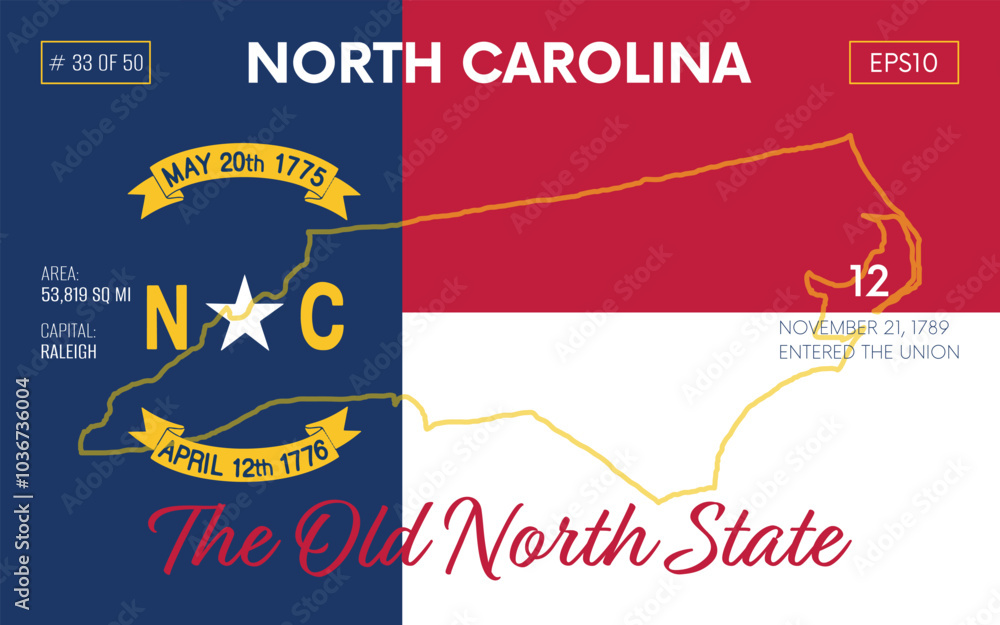 Vector poster background of the US state of North Carolina, with name ...