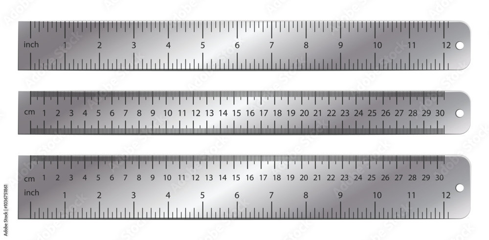 Metal ruler. Dual measurements rulers with precise metric and imperial ...