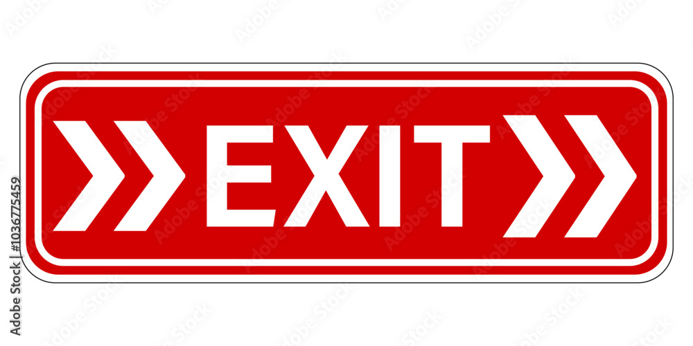 Exit sign with two right arrows on both side of the word exit. Red ...