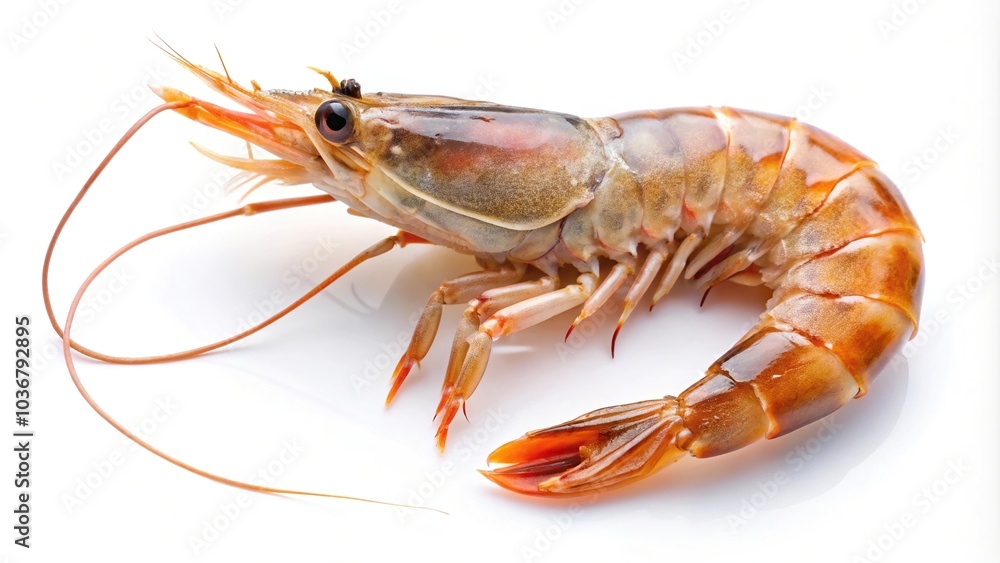 High-quality image of live shrimp at a tilted angle, isolated on white ...