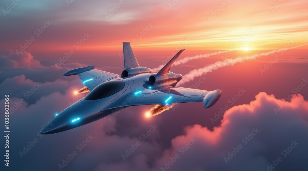 Futuristic jet plane in flight: a sleek metallic jet plane soaring ...