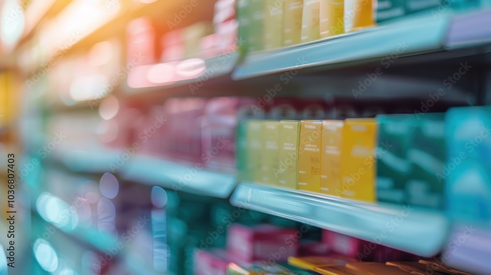 Display of medicine pills and supplement products at a pharmacy ...