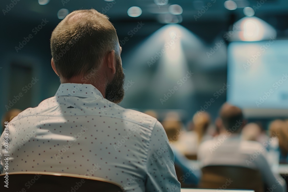 Individual speaking at a seminar with blurred background, leading a ...
