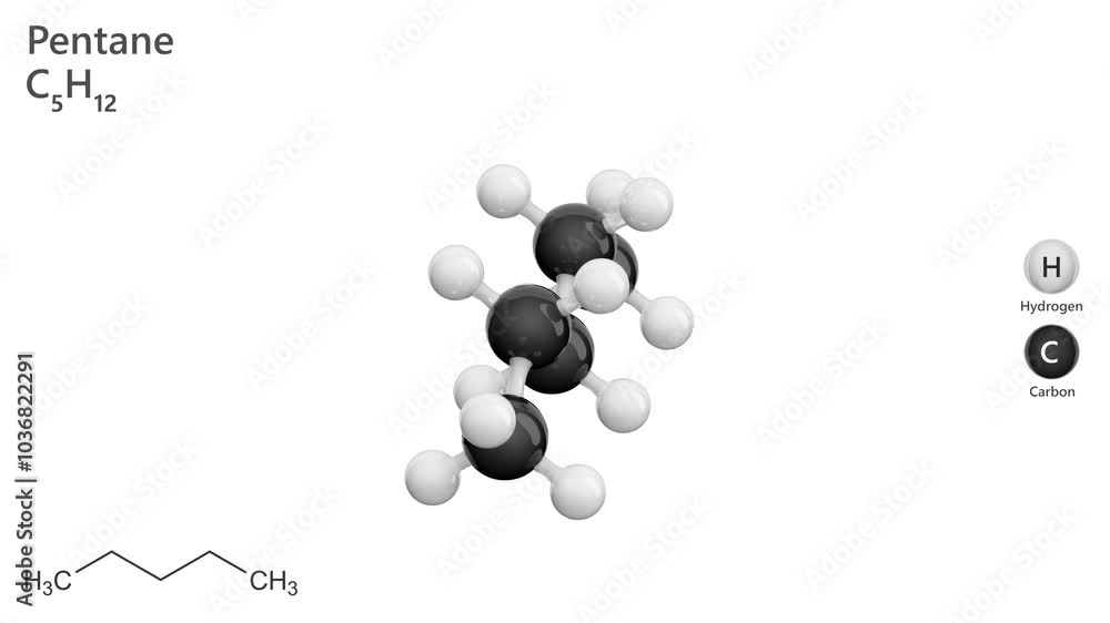 Molecule of Pentane (C5H12) is a colorless, flammable liquid alkane ...