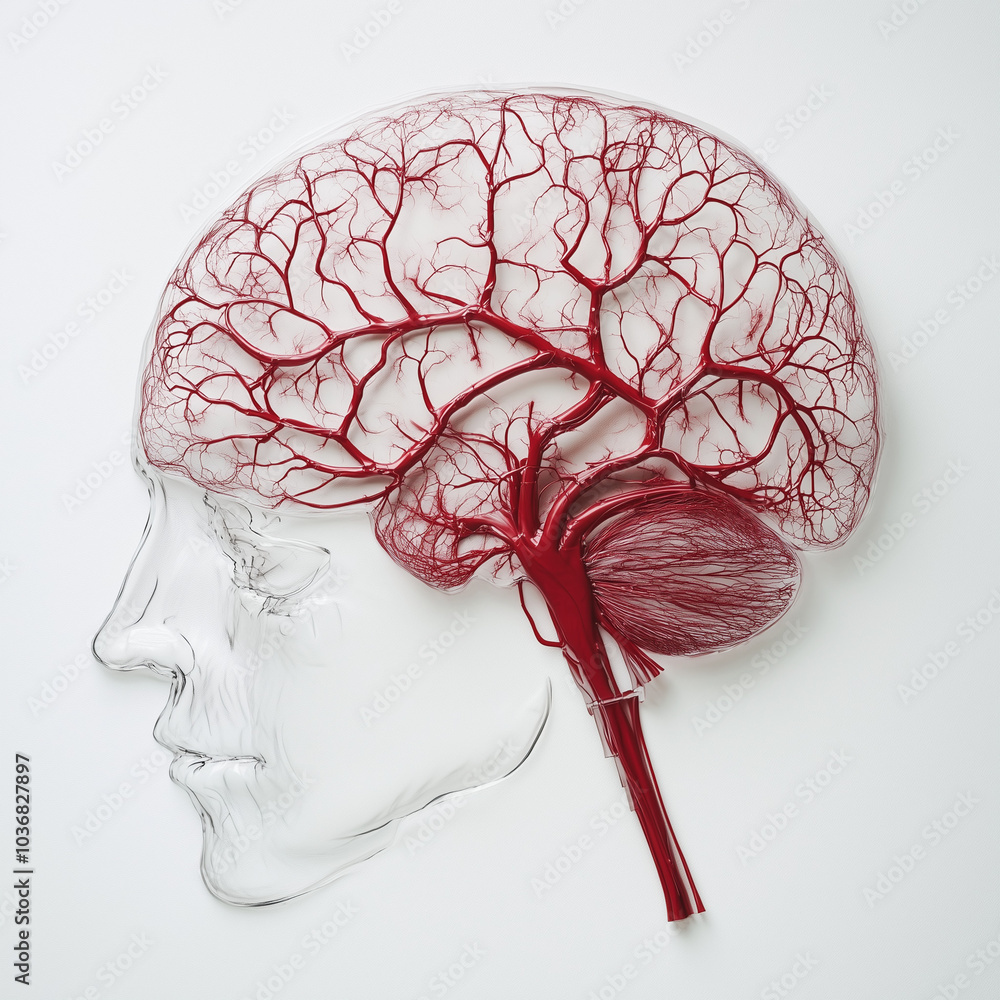 detailed cross-section of the brain highlighting an artery affected by ...