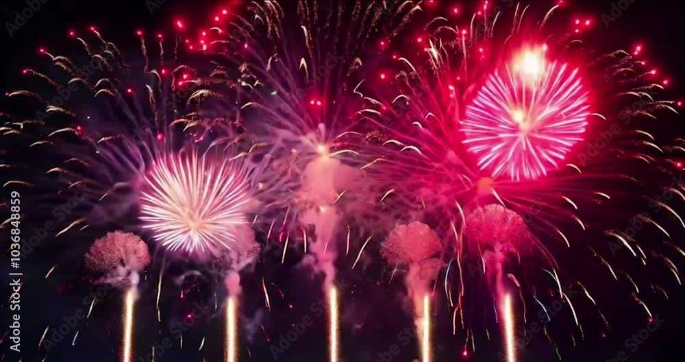 Continuous display of multicolored fireworks in an isolated background ...