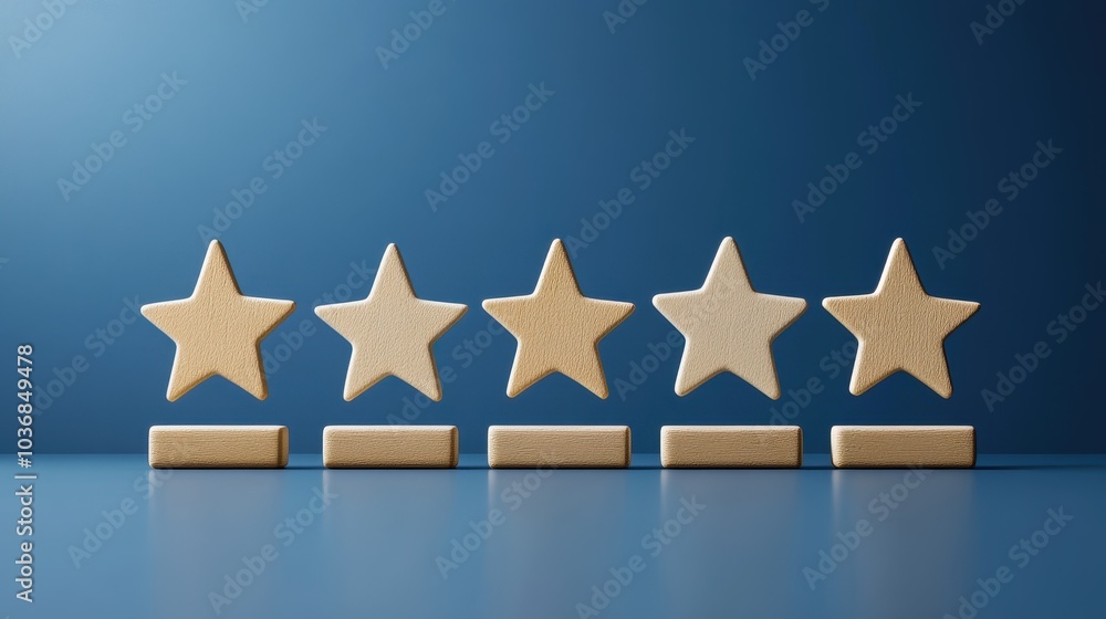 A set of five wooden stars symbolizes a five-star rating system ...