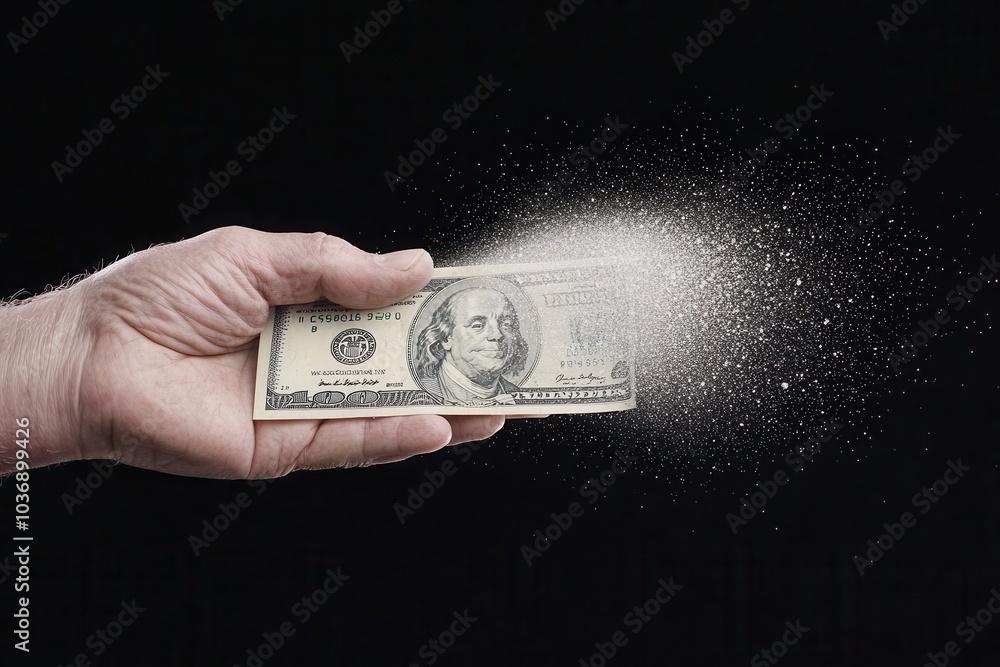 Inflation, dollar hyperinflation. Banner with black background. Stock ...