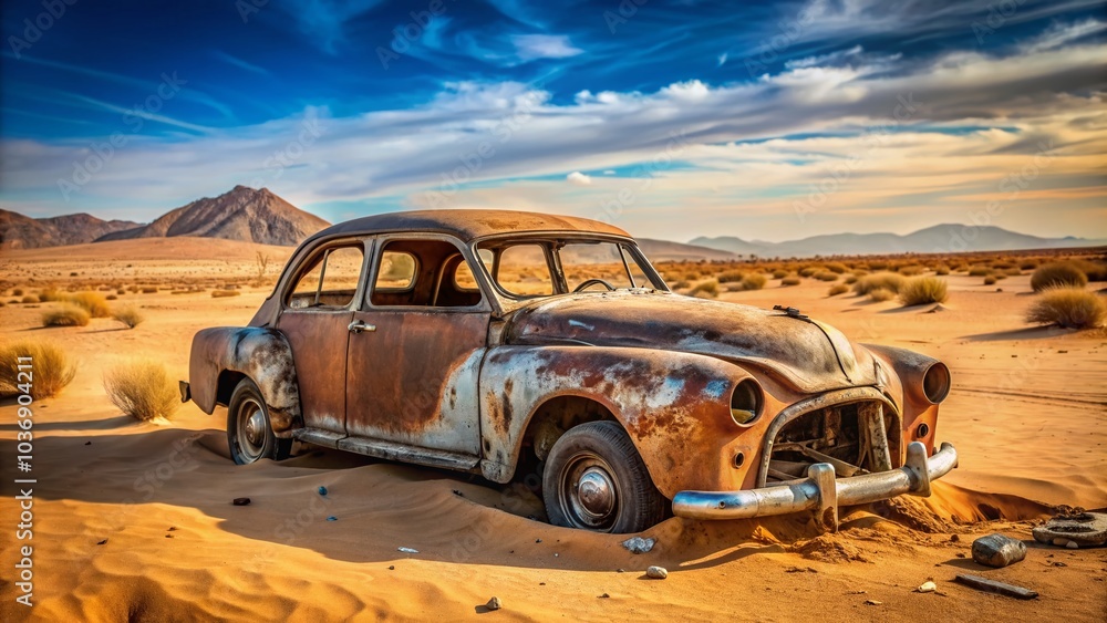 old classic wreck of retro vintage car left rusty ruined and damaged ...